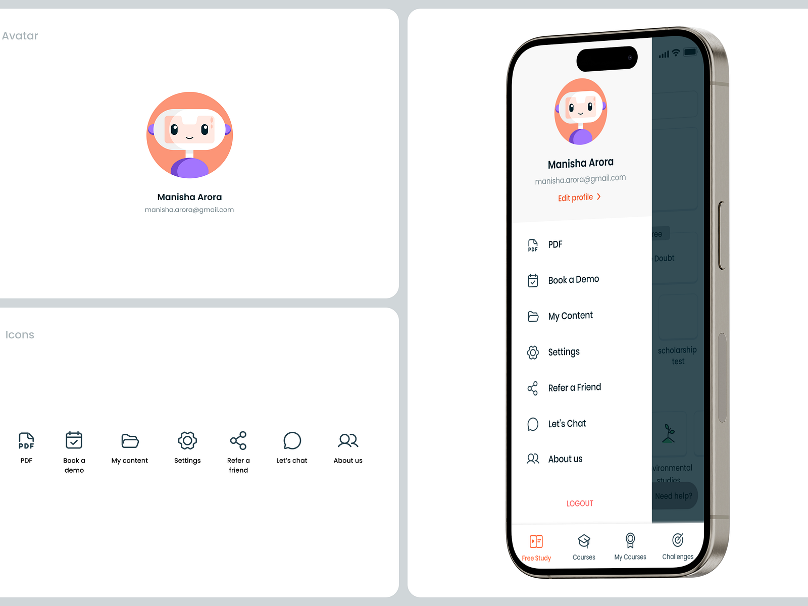 Sidebar - Learning app by Siddharth Manugula on Dribbble
