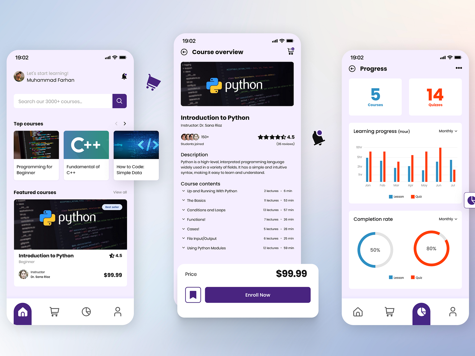 Mobile eLearning App UI by Muhammad Farhan on Dribbble