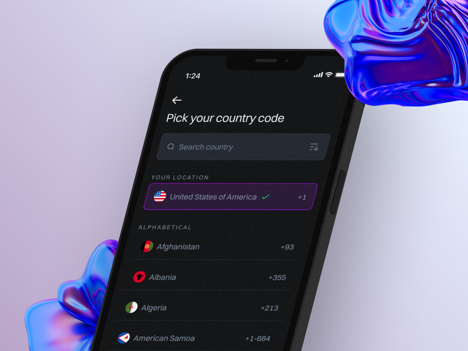 Daily UI #19, Pick country code by Alice Marin on Dribbble