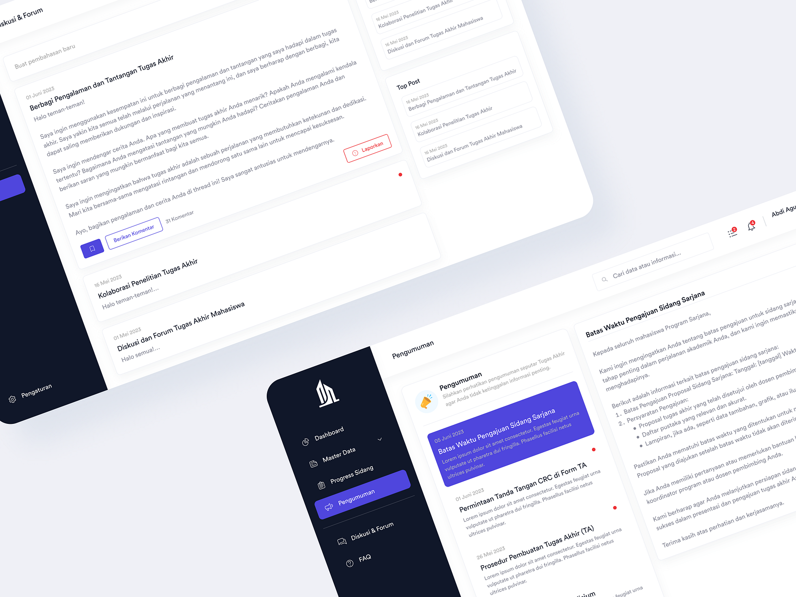 Thesis Dashboard - Forum & Discussion and Announcement by David Nathaniel on Dribbble