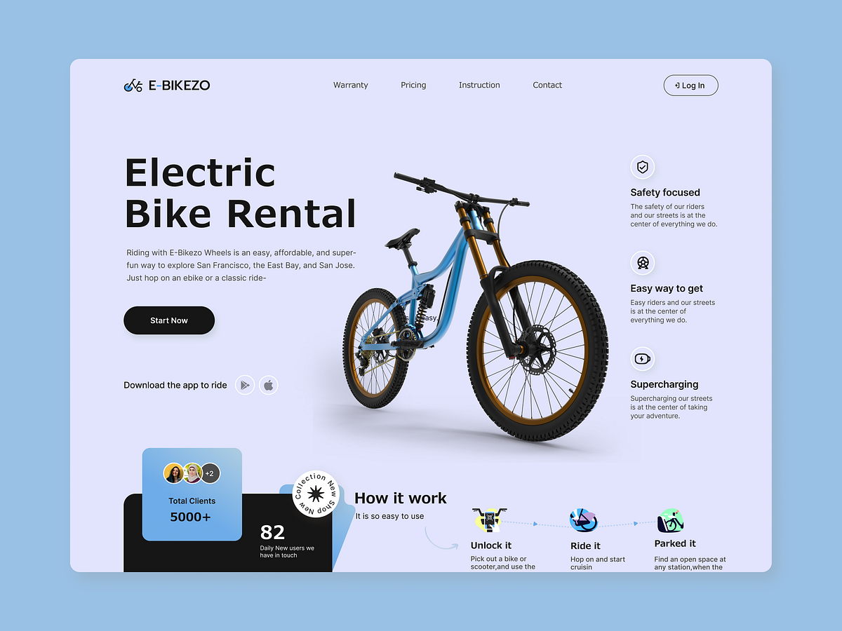 Electric Bike Rental Web UI by Akikul Haque on Dribbble