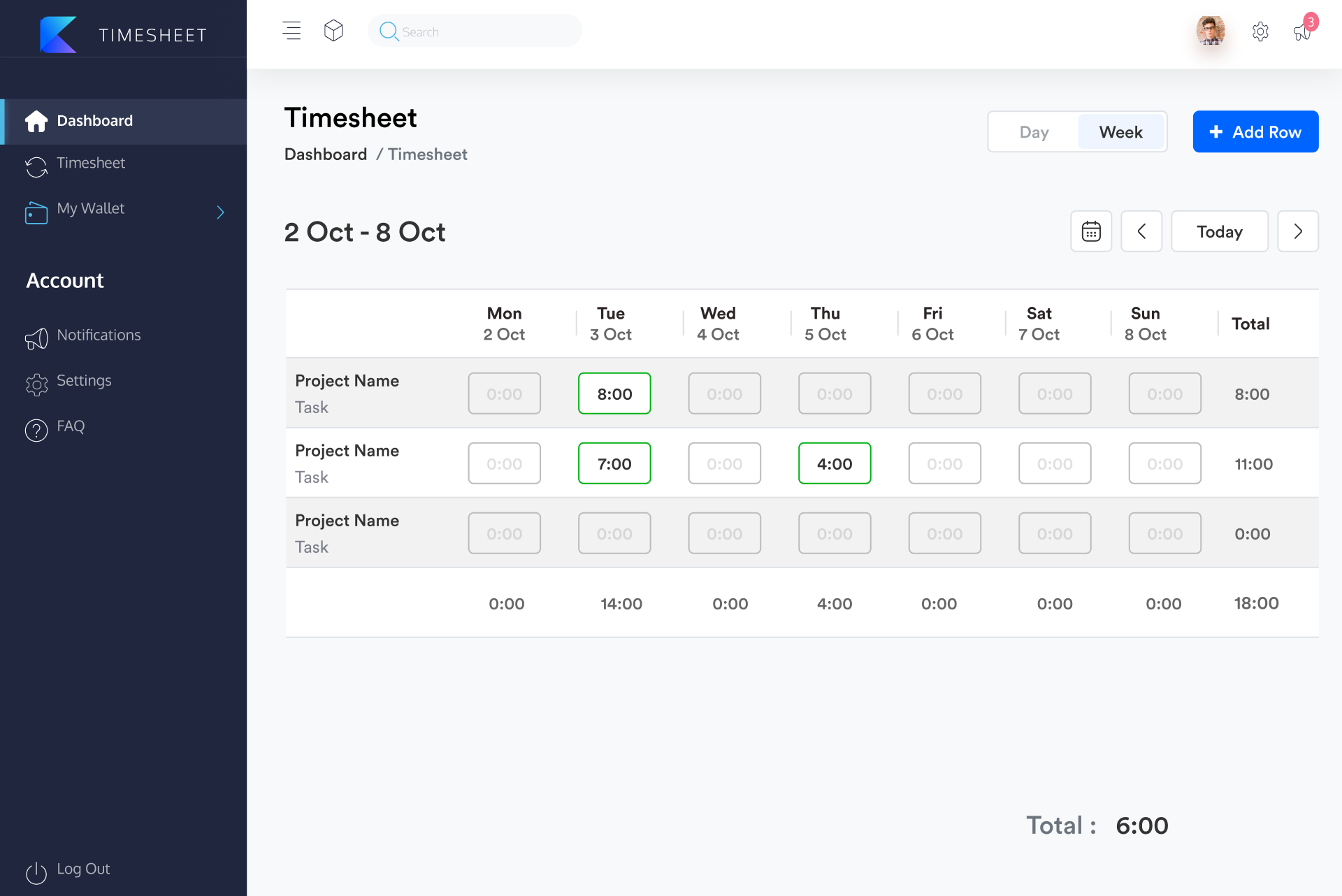 Timesheet dashboard UI by Waqas Hafeez on Dribbble