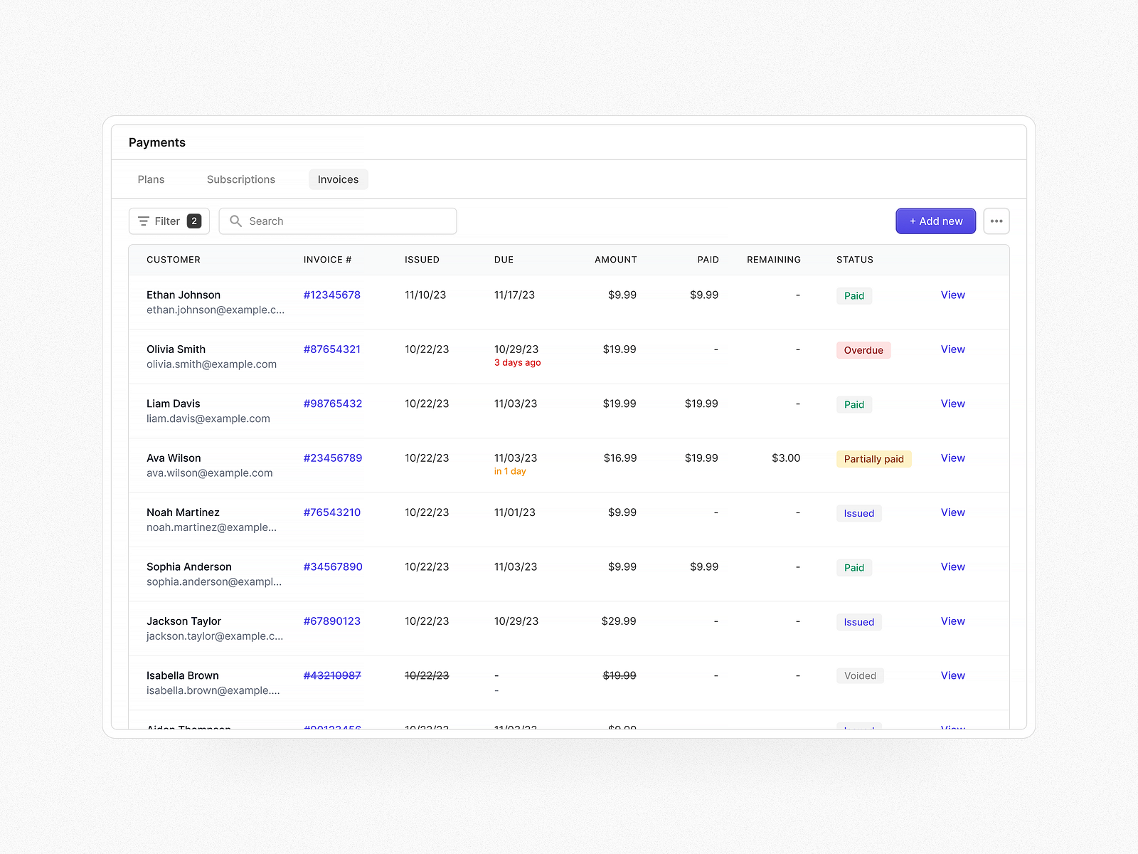 Payments ️ invoices table by Peter Grochowski on Dribbble