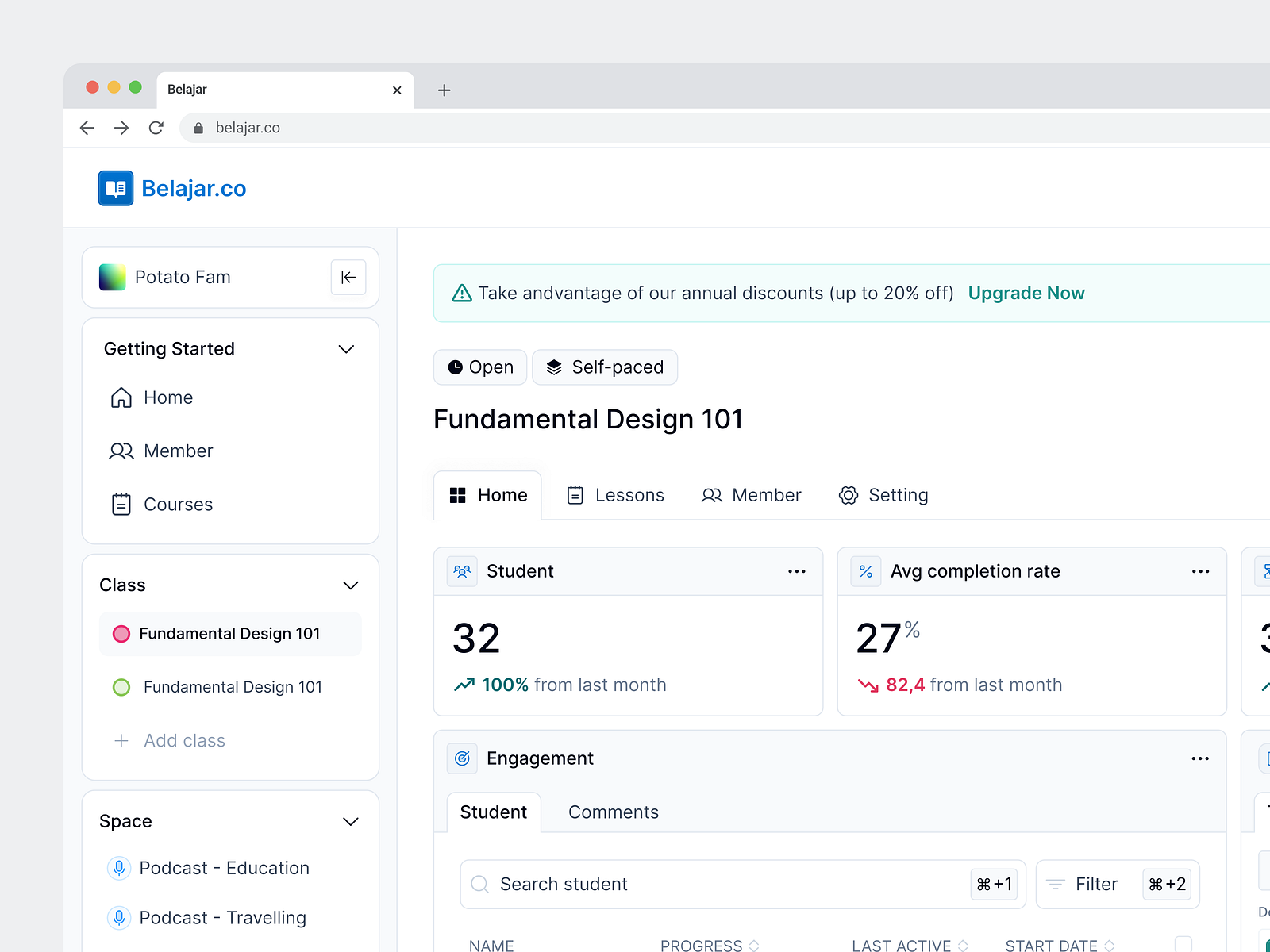 Belajar.co - Course Dashboard by Onky on Dribbble