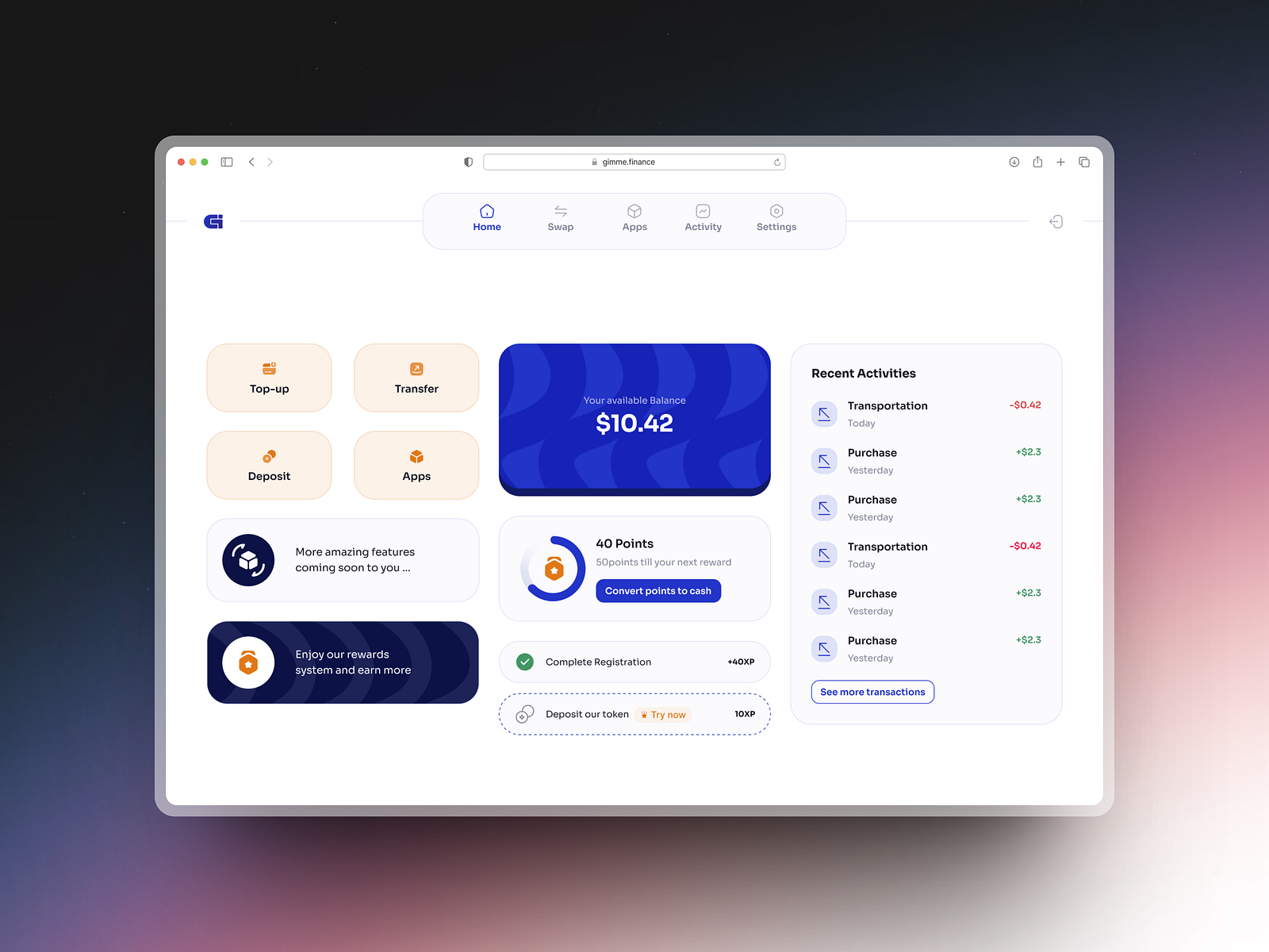 Dashboard view - Gimme by solomon rotimi eyitene on Dribbble