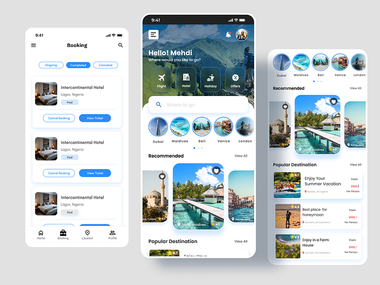 Travel Service Home Screen- Mobile Travel App by Ft Jibon on Dribbble