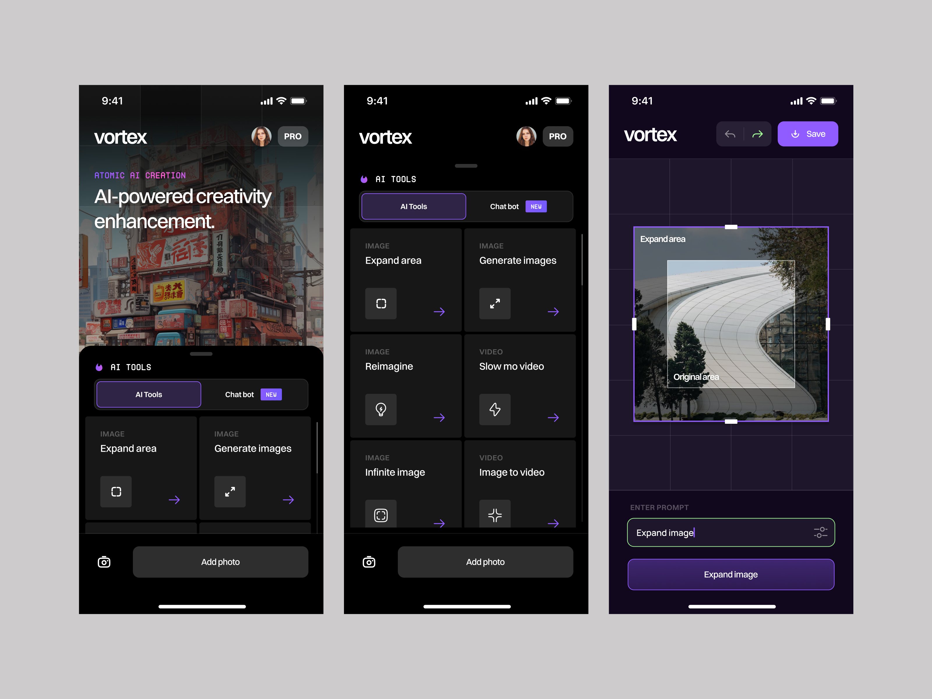 vortex - AI Tools Image and Video Editor by voxy St for Orenji Studio on Dribbble