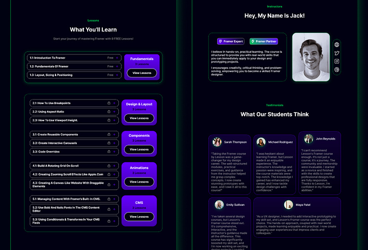 Lesson - Online Courses Framer Template by Thaer Swailem on Dribbble