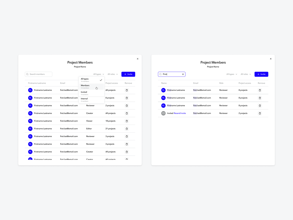 Project members management by Devani Janssen on Dribbble