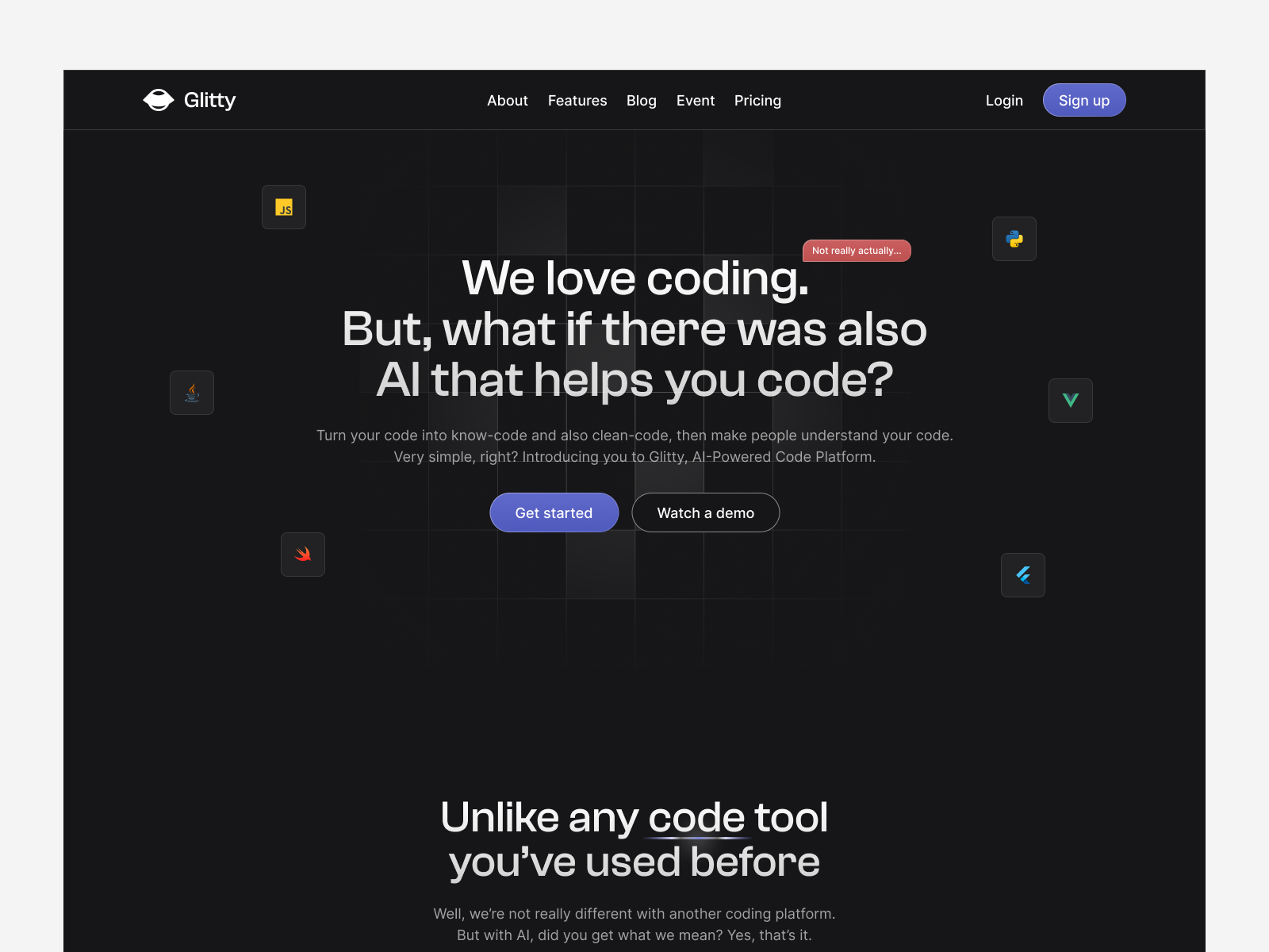 Glitty - AI-Powered Coding Platform Landing Page 🤖 by Arfi Maulana for Pickolab Studio on Dribbble