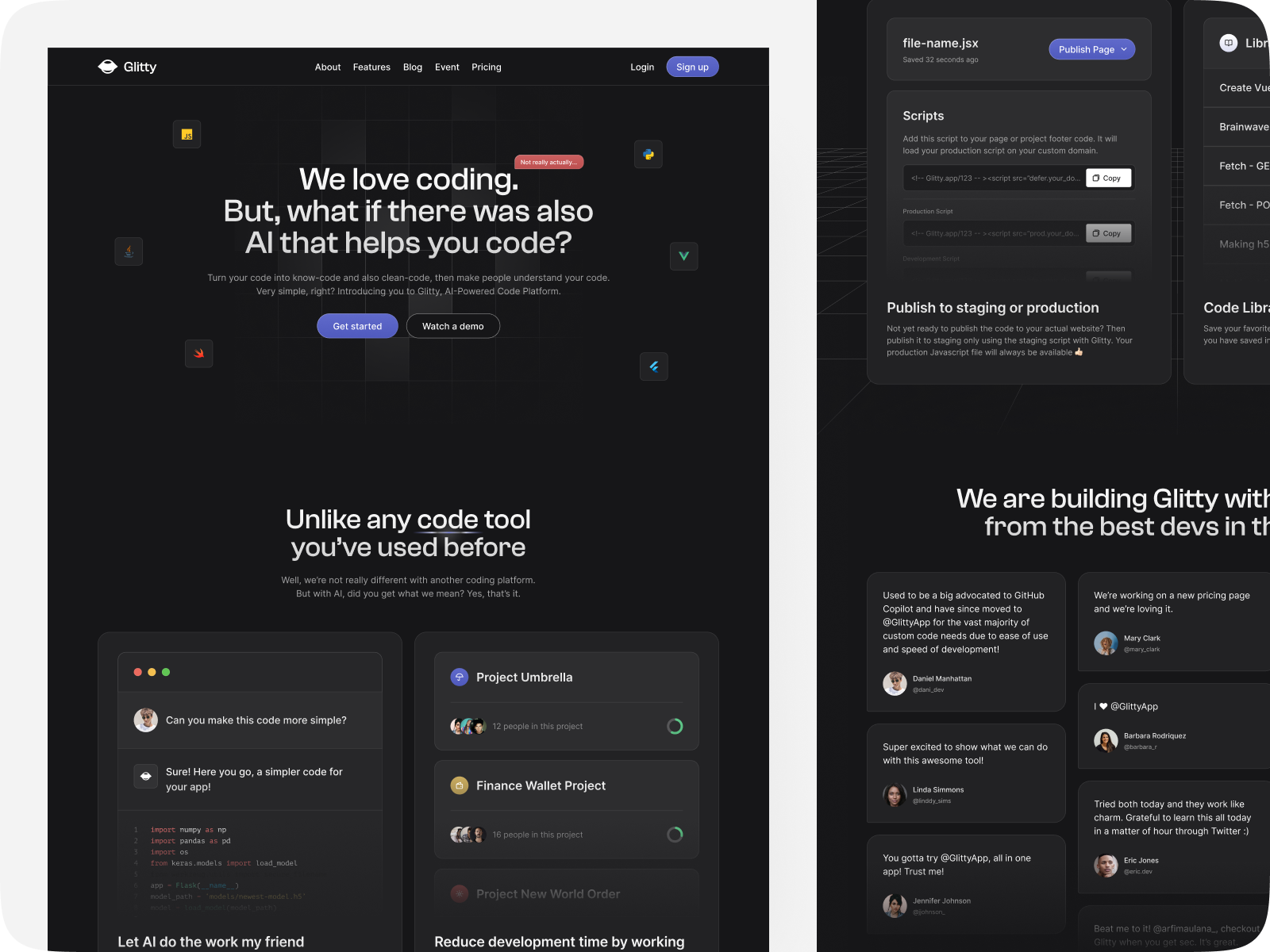 Glitty - AI-Powered Coding Platform Landing Page 🤖 by Arfi Maulana for Pickolab Studio on Dribbble