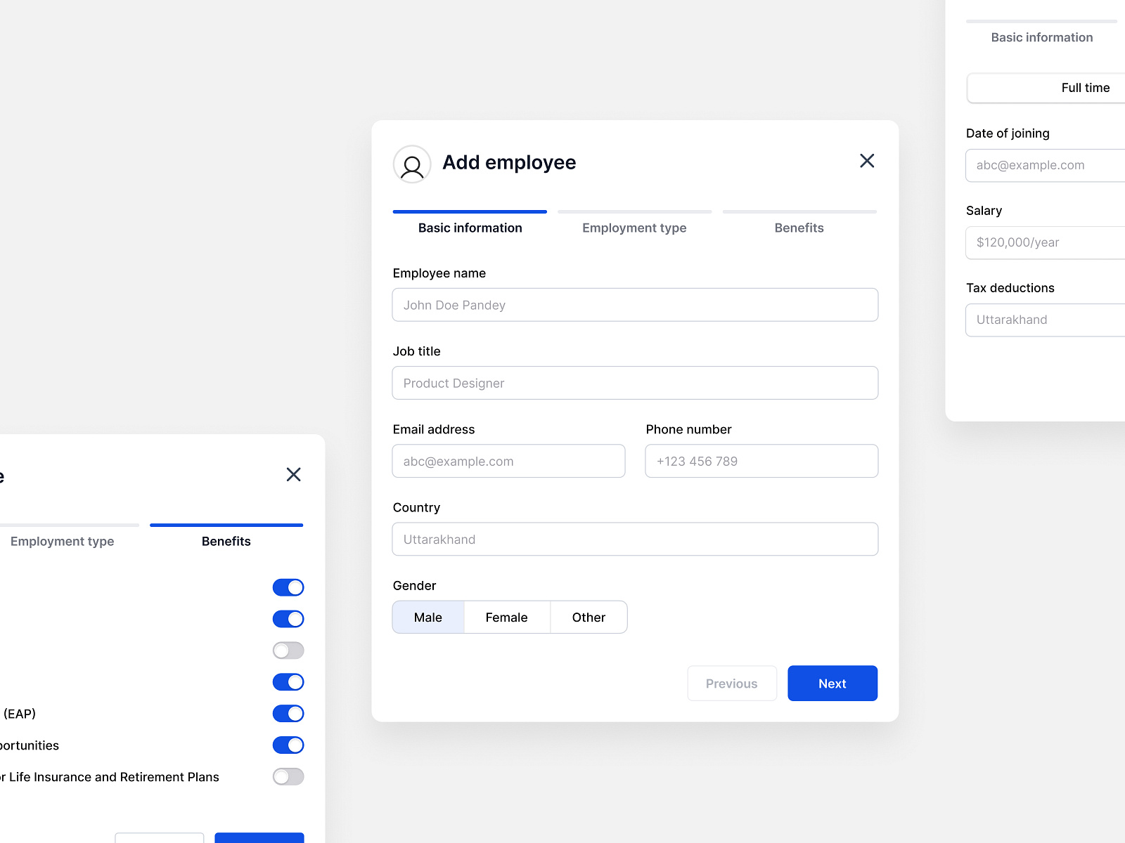 Add employee modals - UI by Divyansh Pandey on Dribbble