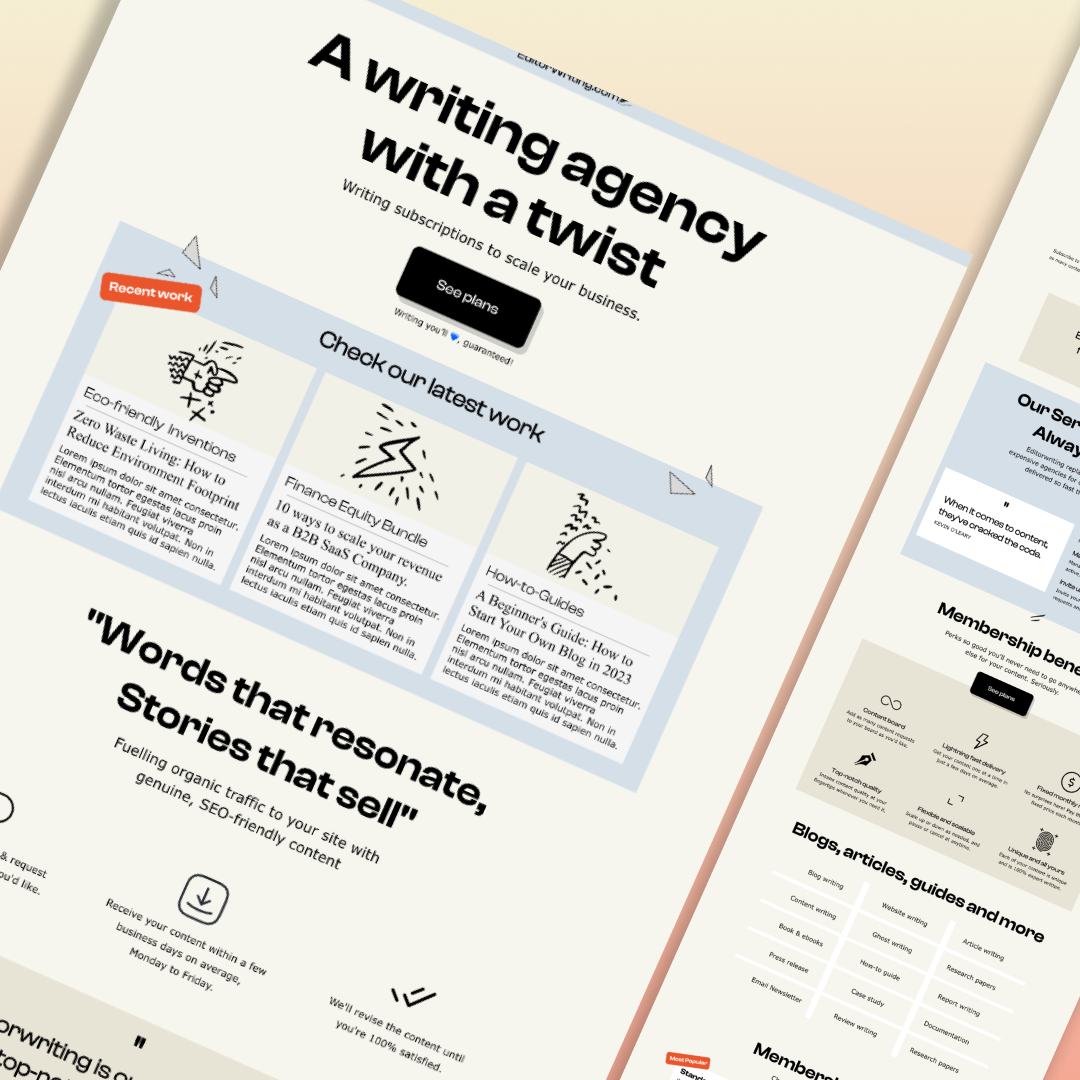 Writing agency landing page by Design Subscriptions on Dribbble