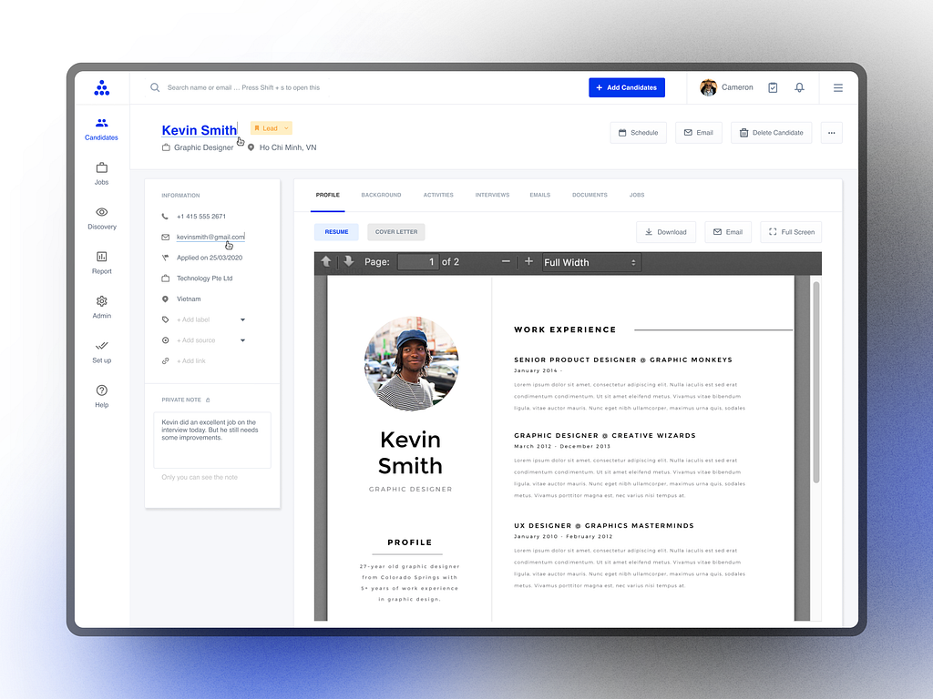 inWork | Candidate Details by Kim Oanh on Dribbble