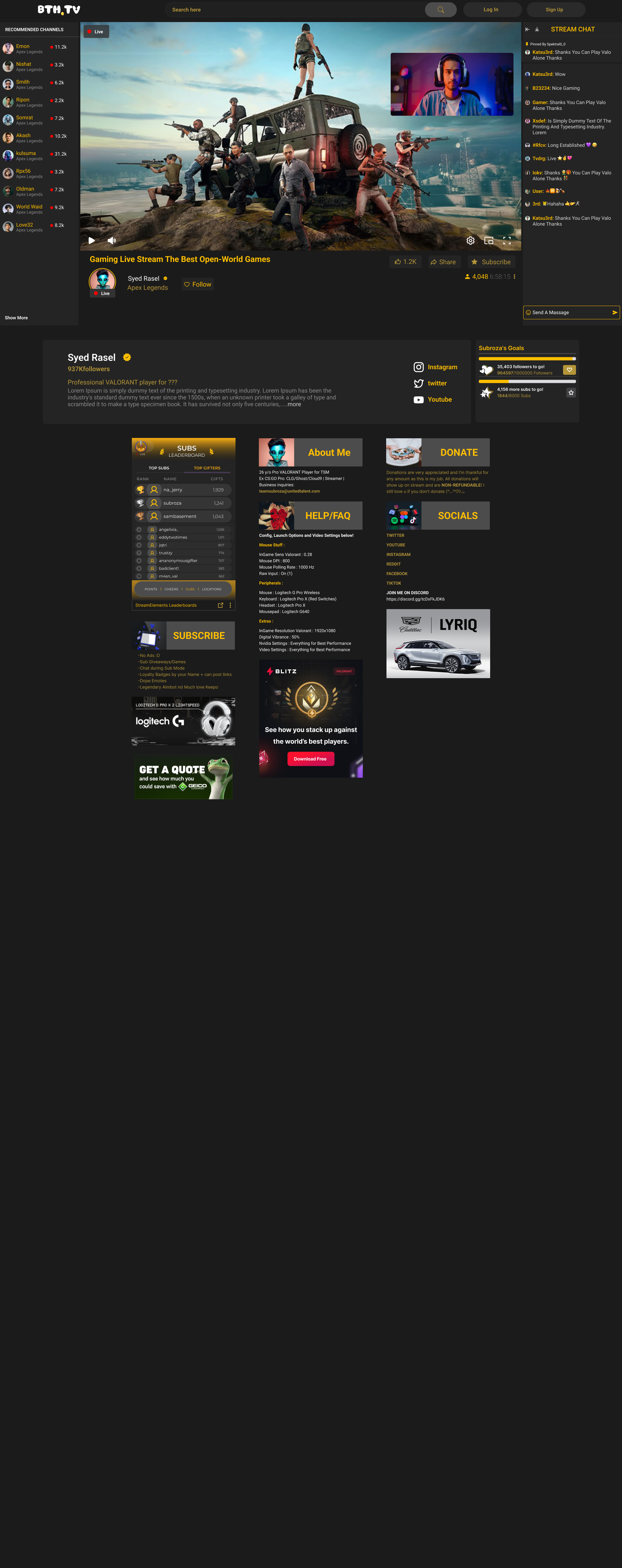 Gaming live streaming page design for a client by Syed Rasel Ahmed on ...
