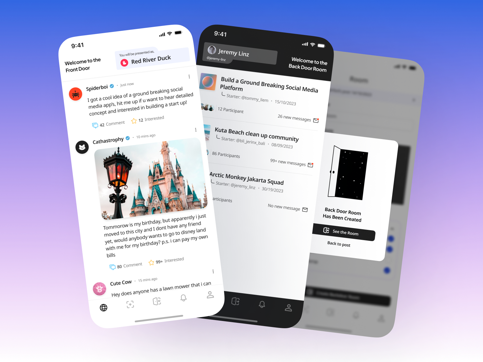 Social Media Concept UI: The Back Door Room by Fathom Alim on Dribbble