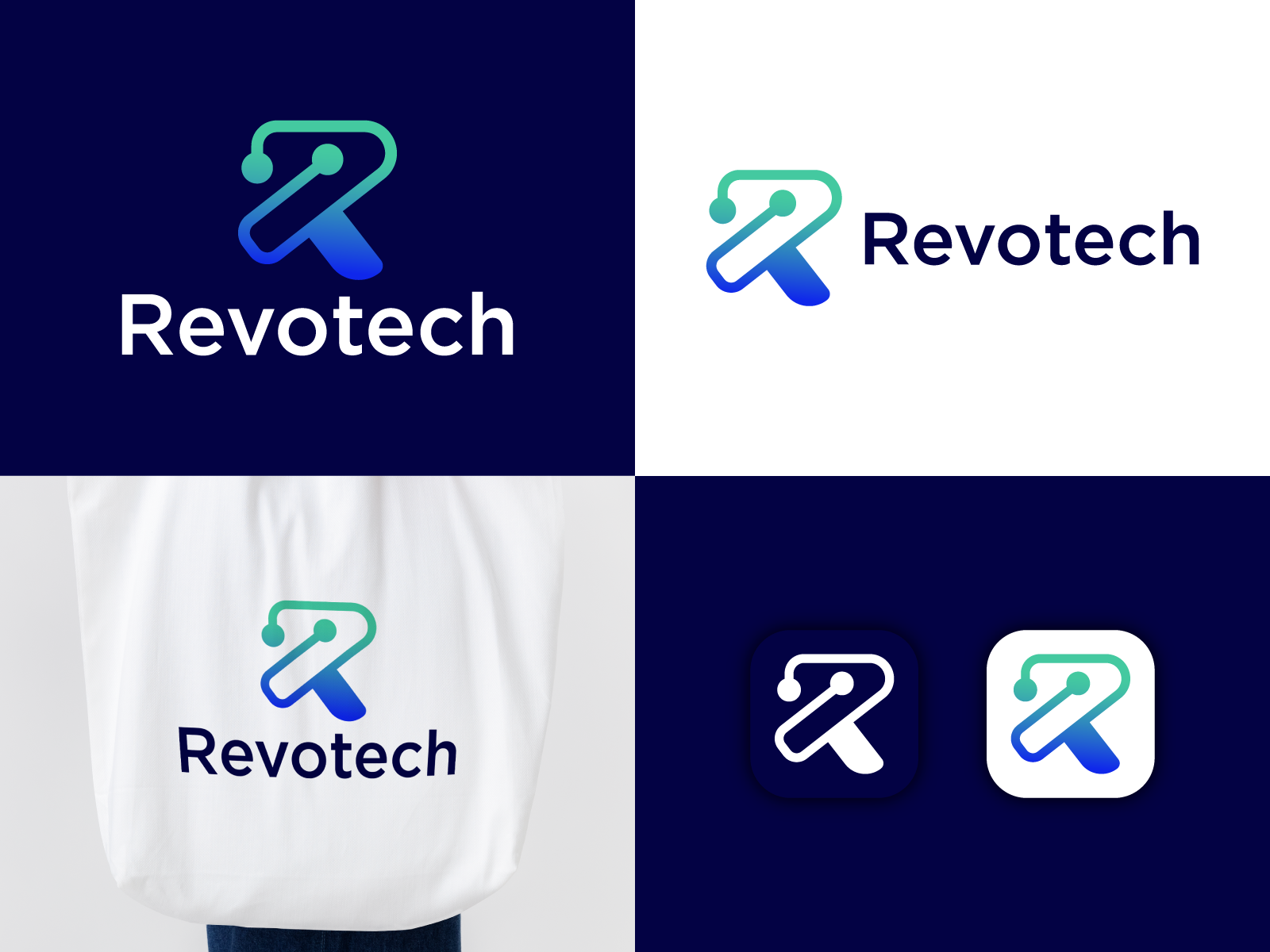 Revotech logo design | R + tech logo, branding, visual identity by ...