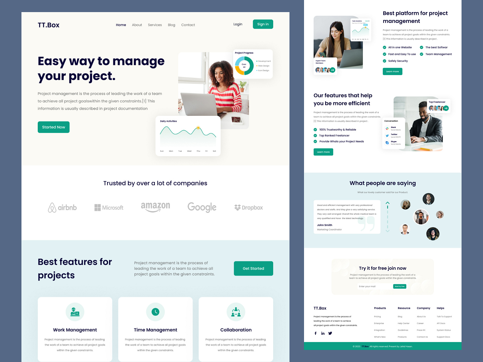 Project Management Landing Page by Jahid Hasan on Dribbble