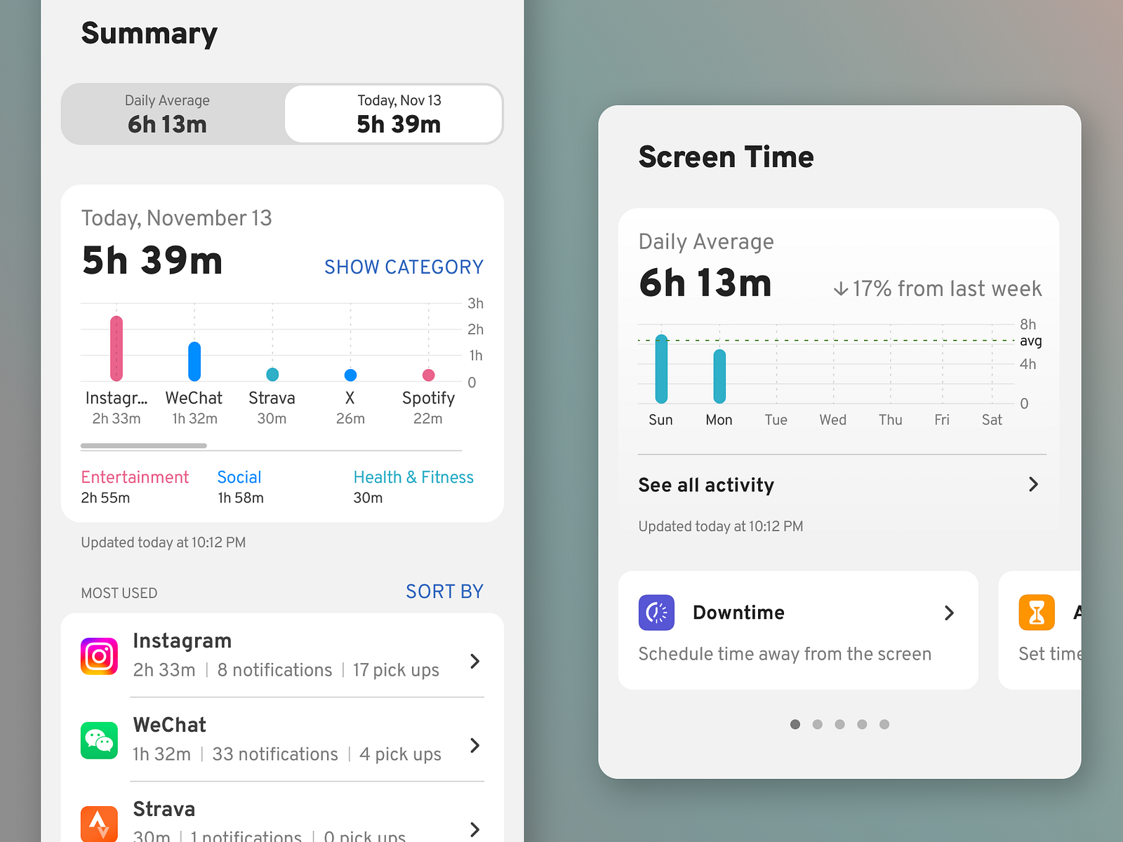 Screen Time Data Visualization- Mobile by Lilac Shen on Dribbble