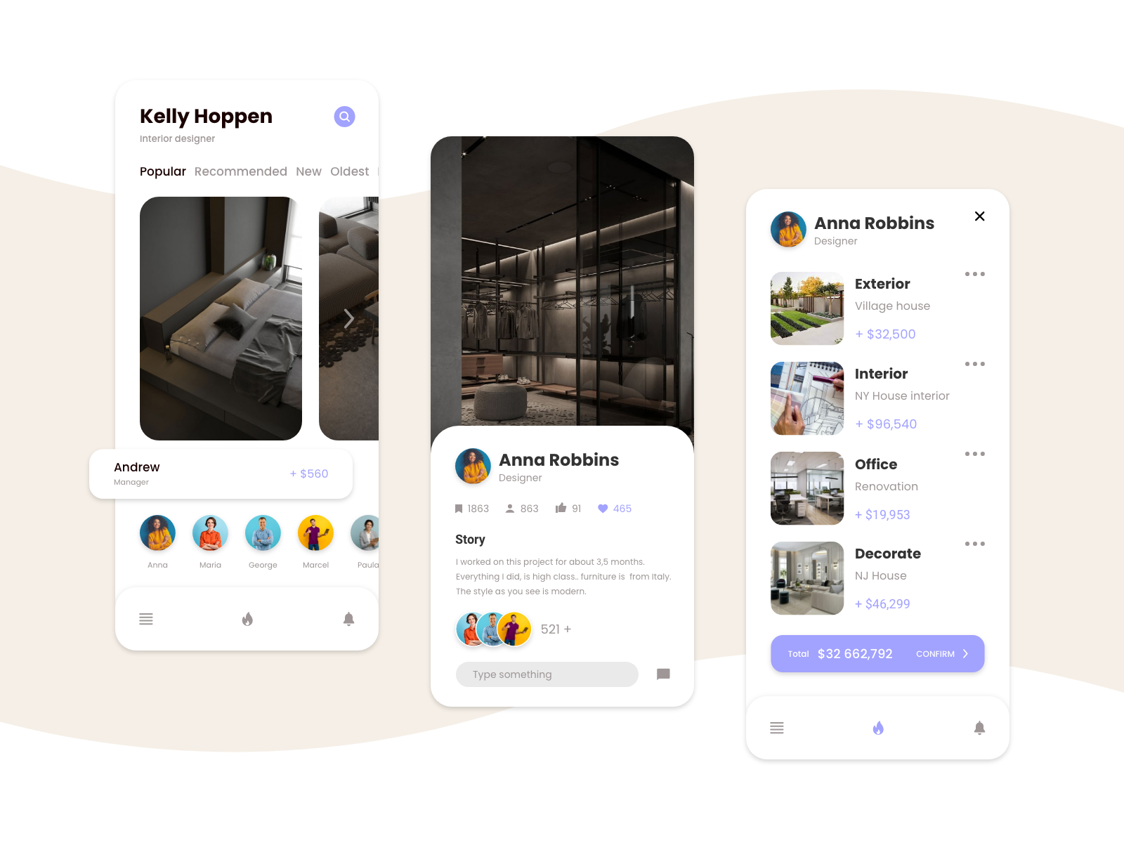 Interior designers' app UI by Anna Chitashvili on Dribbble