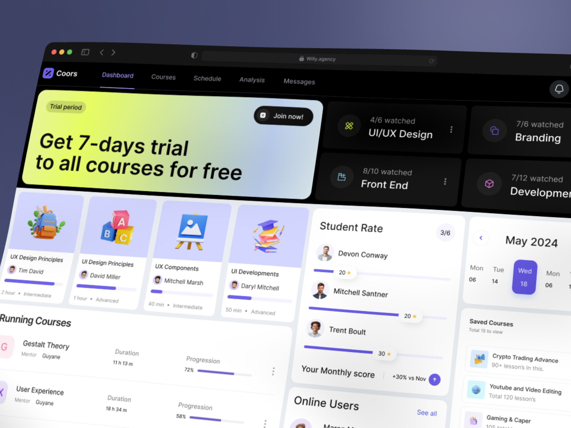 Education Course Dashboard Design by Wily Agency on Dribbble