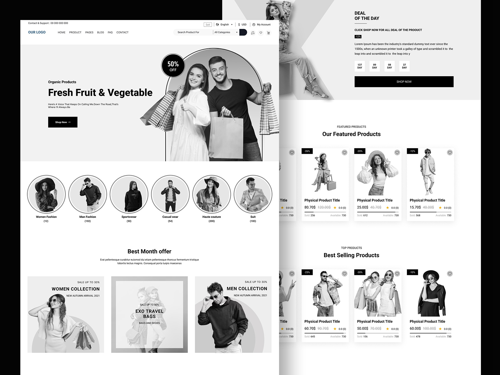 Black & White eCommerce Website UI by Genius Ocean on Dribbble