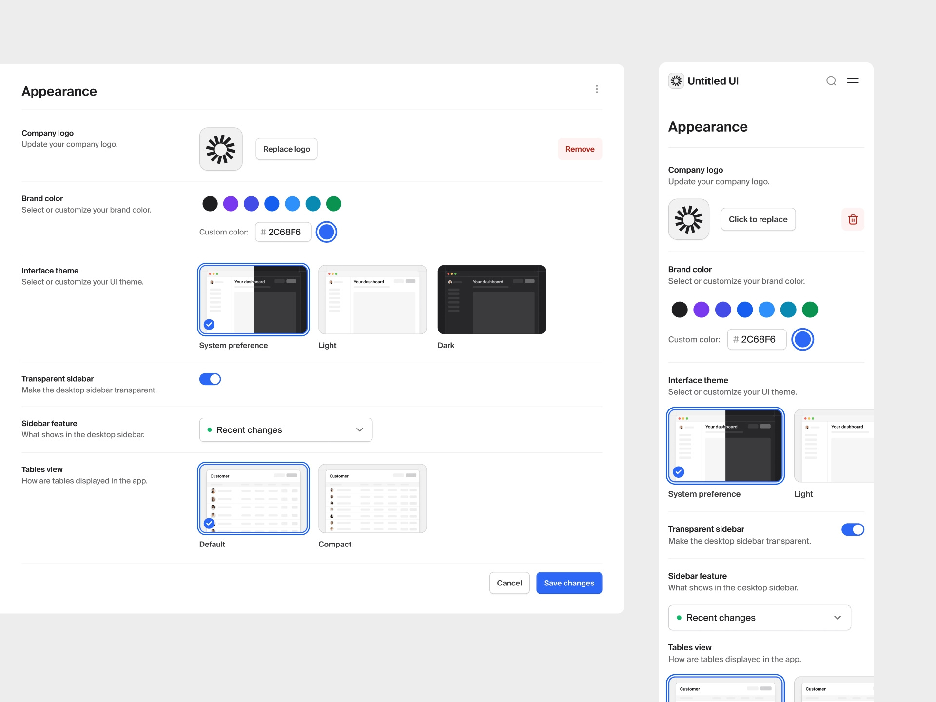 Appearance settings — Untitled UI by Jordan Hughes® on Dribbble