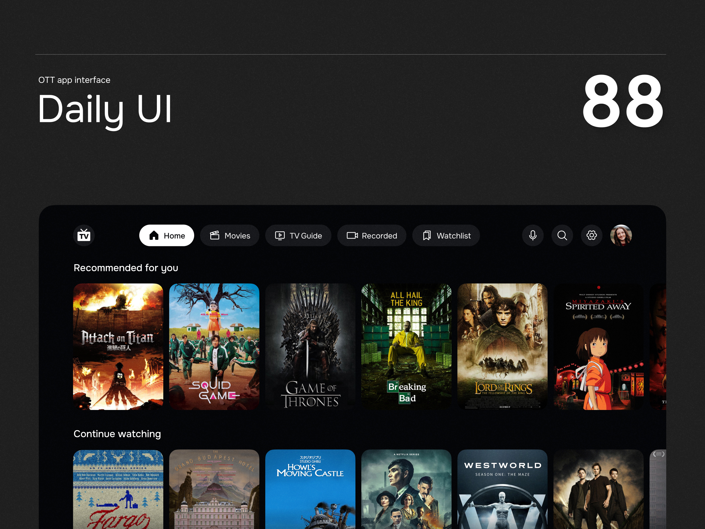 Daily UI #88 - OTT app interface by Veronica K on Dribbble