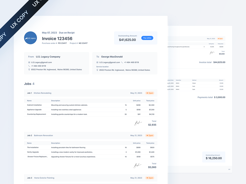 UX COPY / Web App / Invoice by Dana Markova on Dribbble