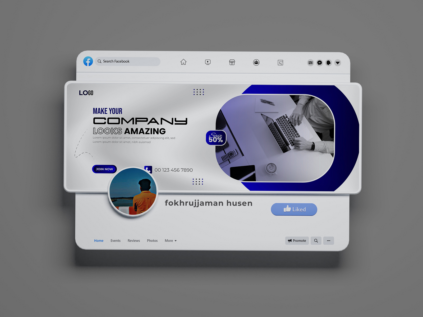 Premium minimalist modern Facebook cover design with mockup by ...
