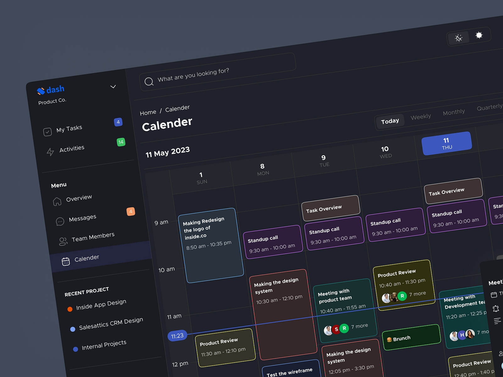 Dash — Calendar UI Page [Dark mode] by DesiznLab Studio on Dribbble