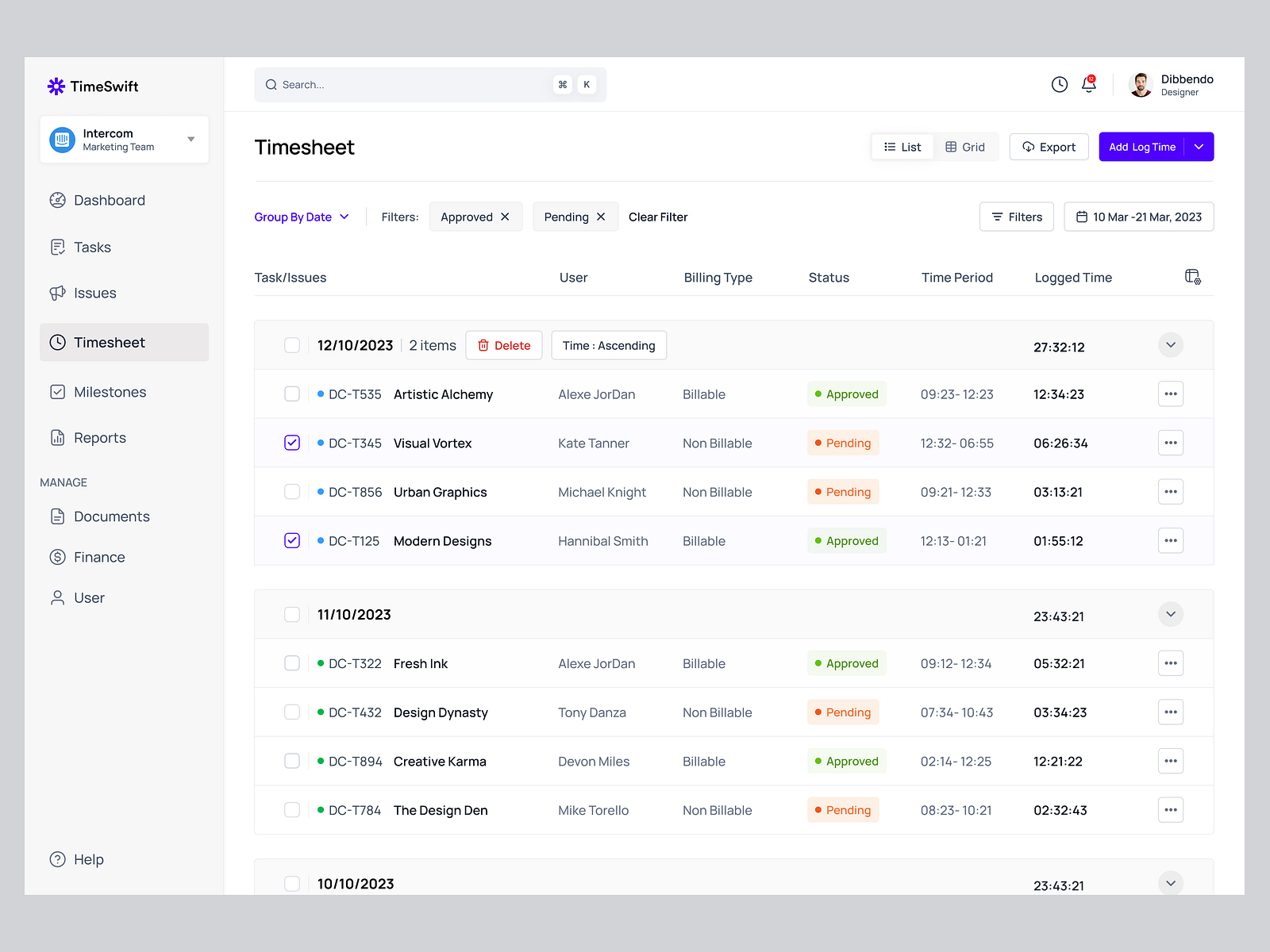 TimeSwift - Timesheet by Dibbendo Pranto → ️ Hire Now for ONWRD on Dribbble