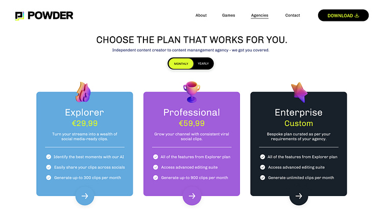 Powder.gg pricing plans overview concept by Ayush Singh on Dribbble