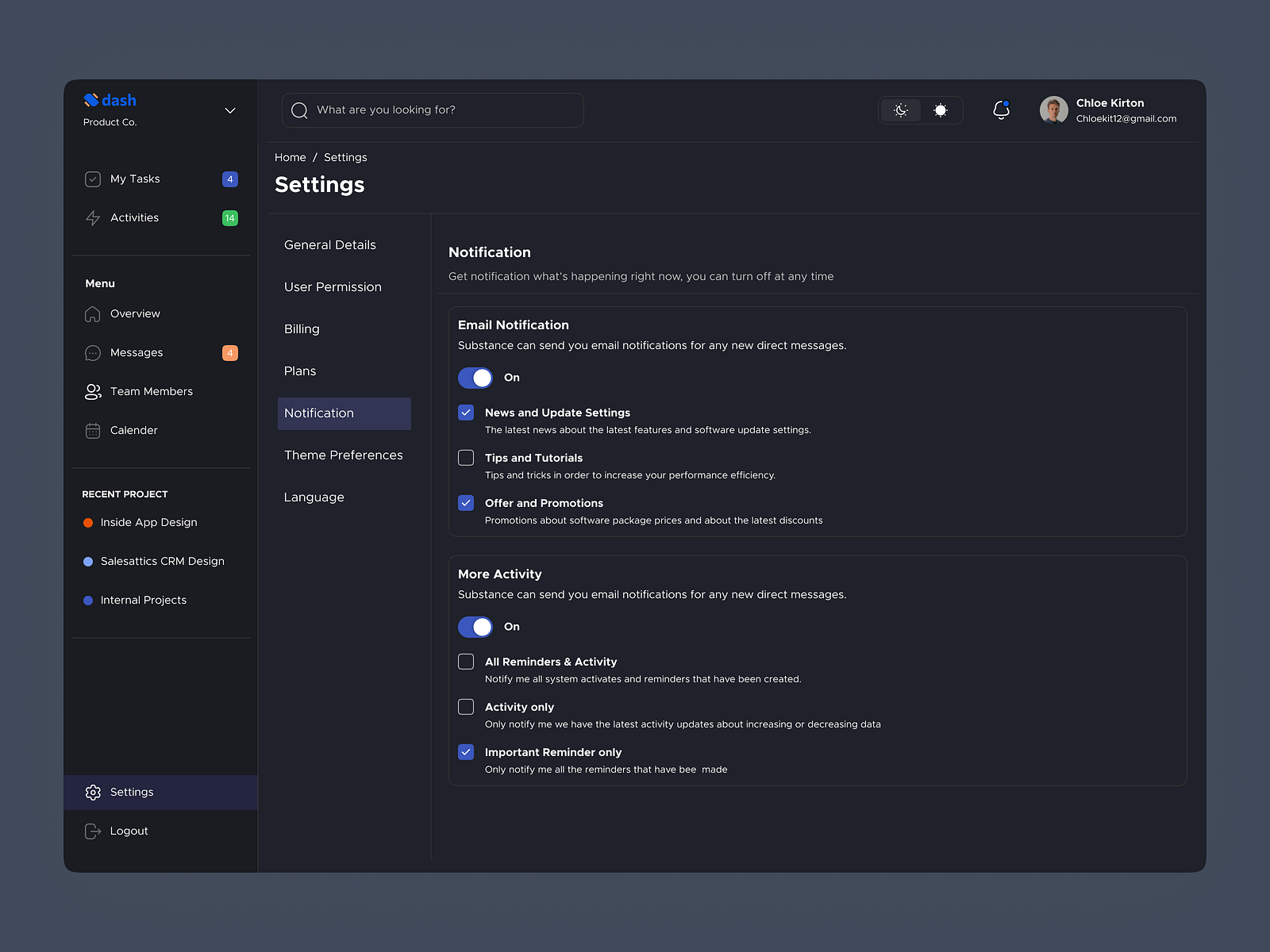 Settings page- Notification by DesiznLab Studio on Dribbble