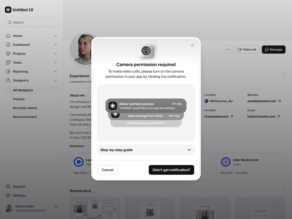Camera permission — Untitled UI by Jordan Hughes® on Dribbble