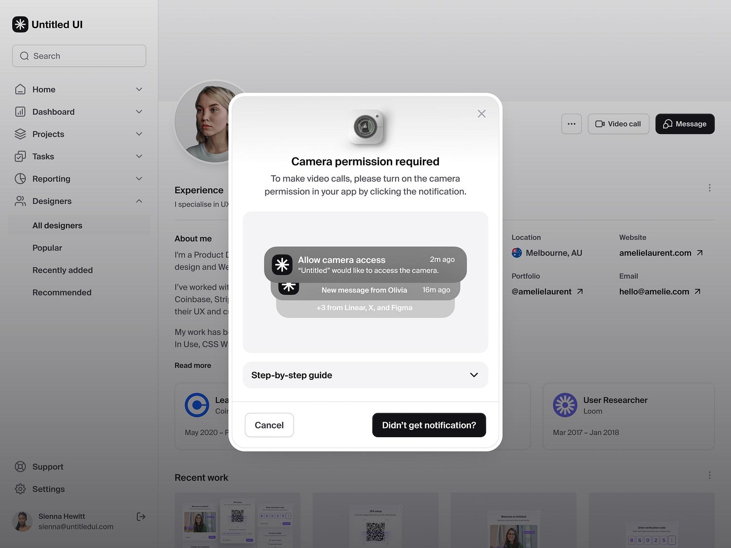 Camera permission — Untitled UI by Jordan Hughes® on Dribbble