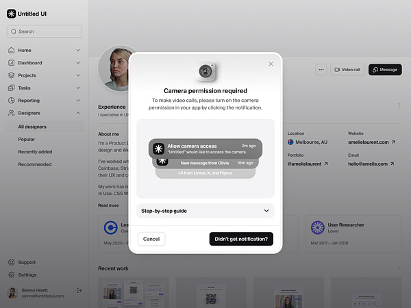 Camera permission — Untitled UI by Jordan Hughes® on Dribbble
