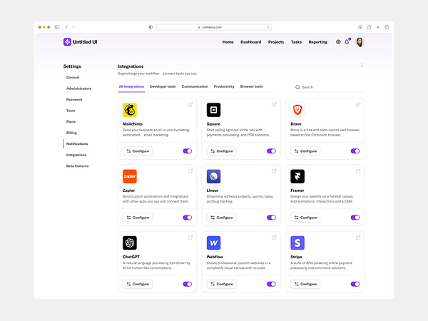 Integrations settings — Untitled UI by Jordan Hughes® on Dribbble
