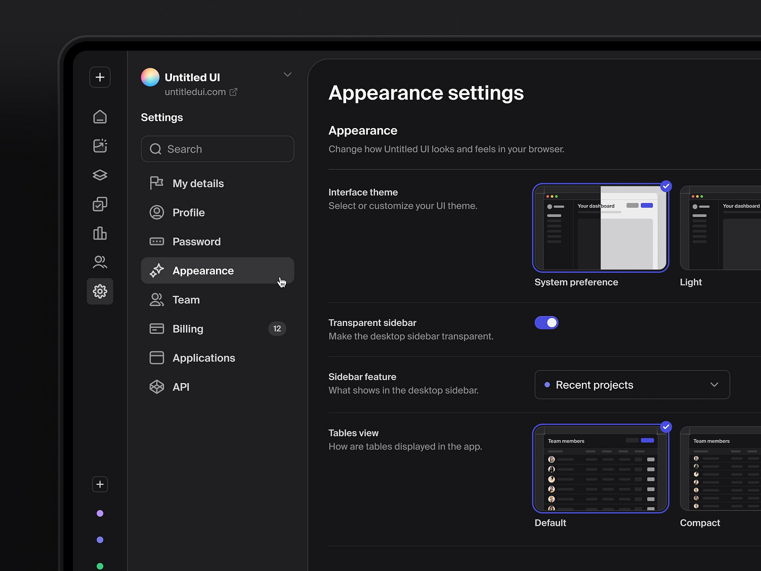 Appearance settings — Untitled UI by Jordan Hughes® on Dribbble