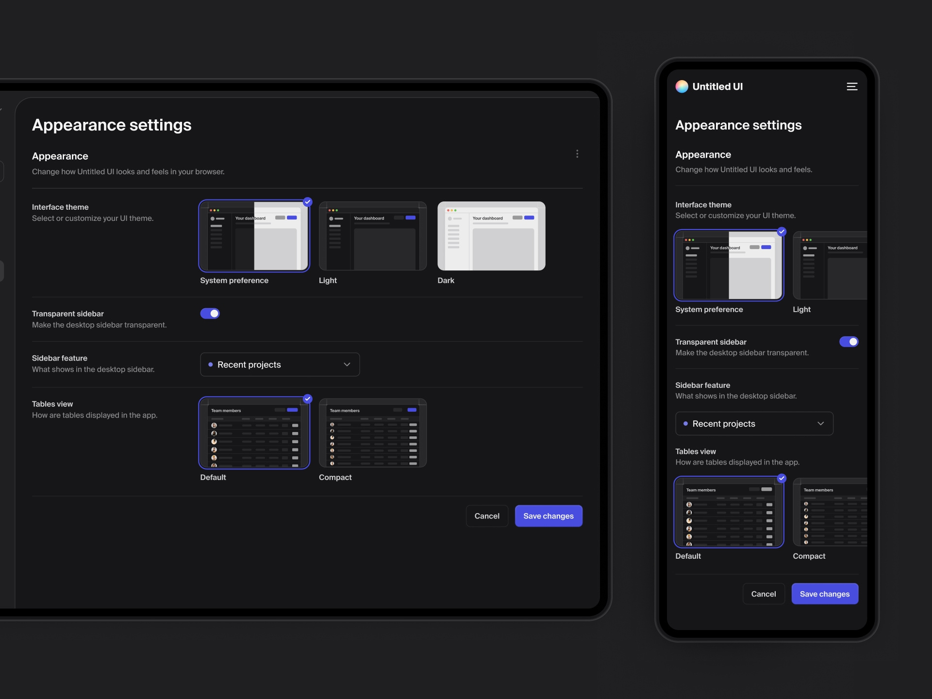 Appearance settings — Untitled UI by Jordan Hughes® on Dribbble