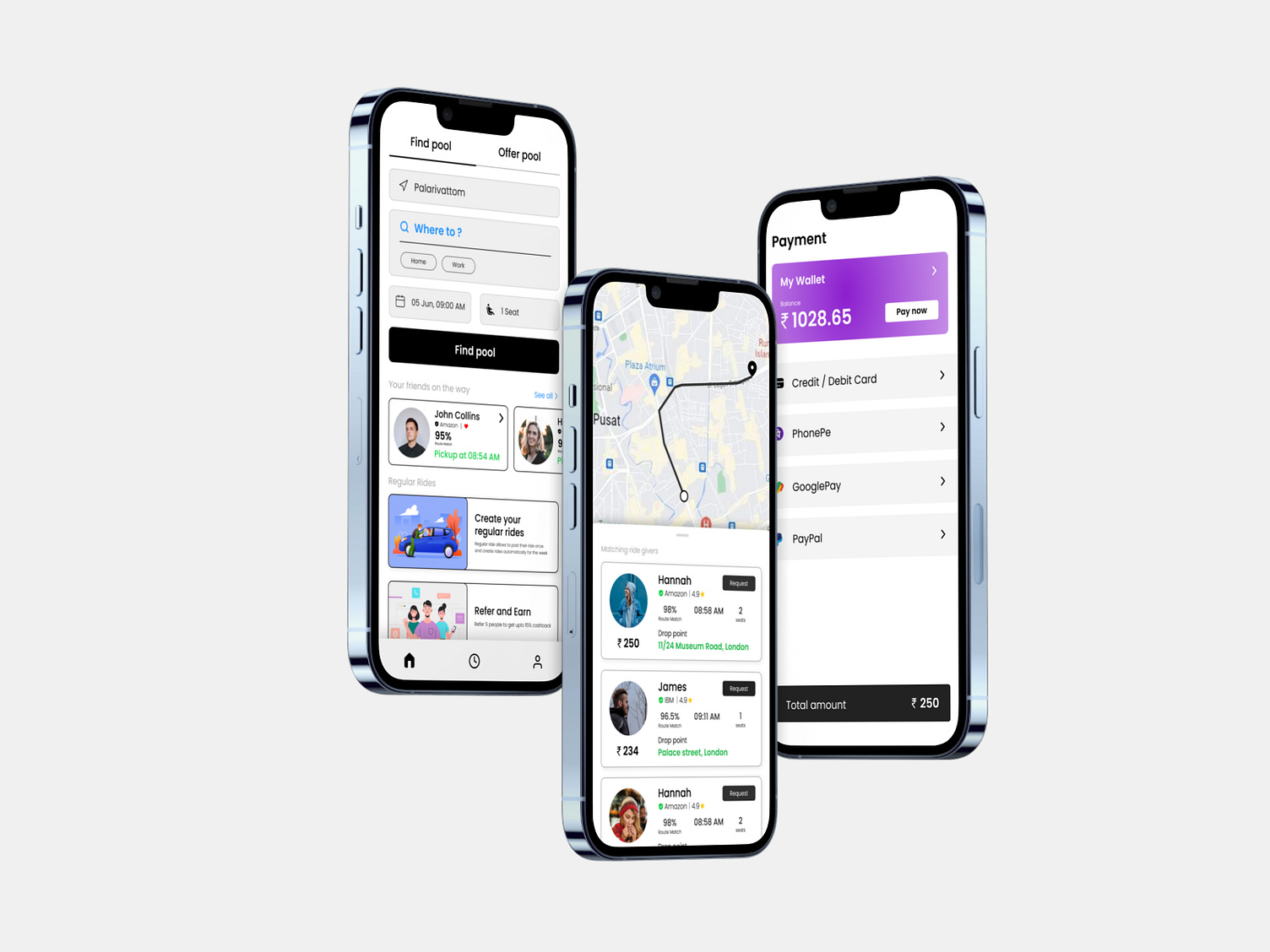 Car pooling app UI by Jose Sebastian on Dribbble