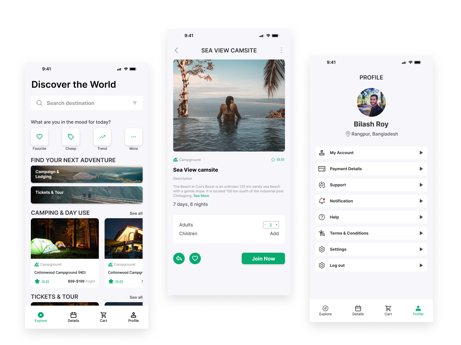 Green GO - Camping App Design by Bilash Roy on Dribbble