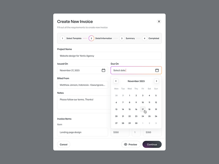 Create New Invoice Modal by Rizal Ahmad ︎ on Dribbble Create New Invoice Modal by Rizal Ahmad ︎ on Dribbble
