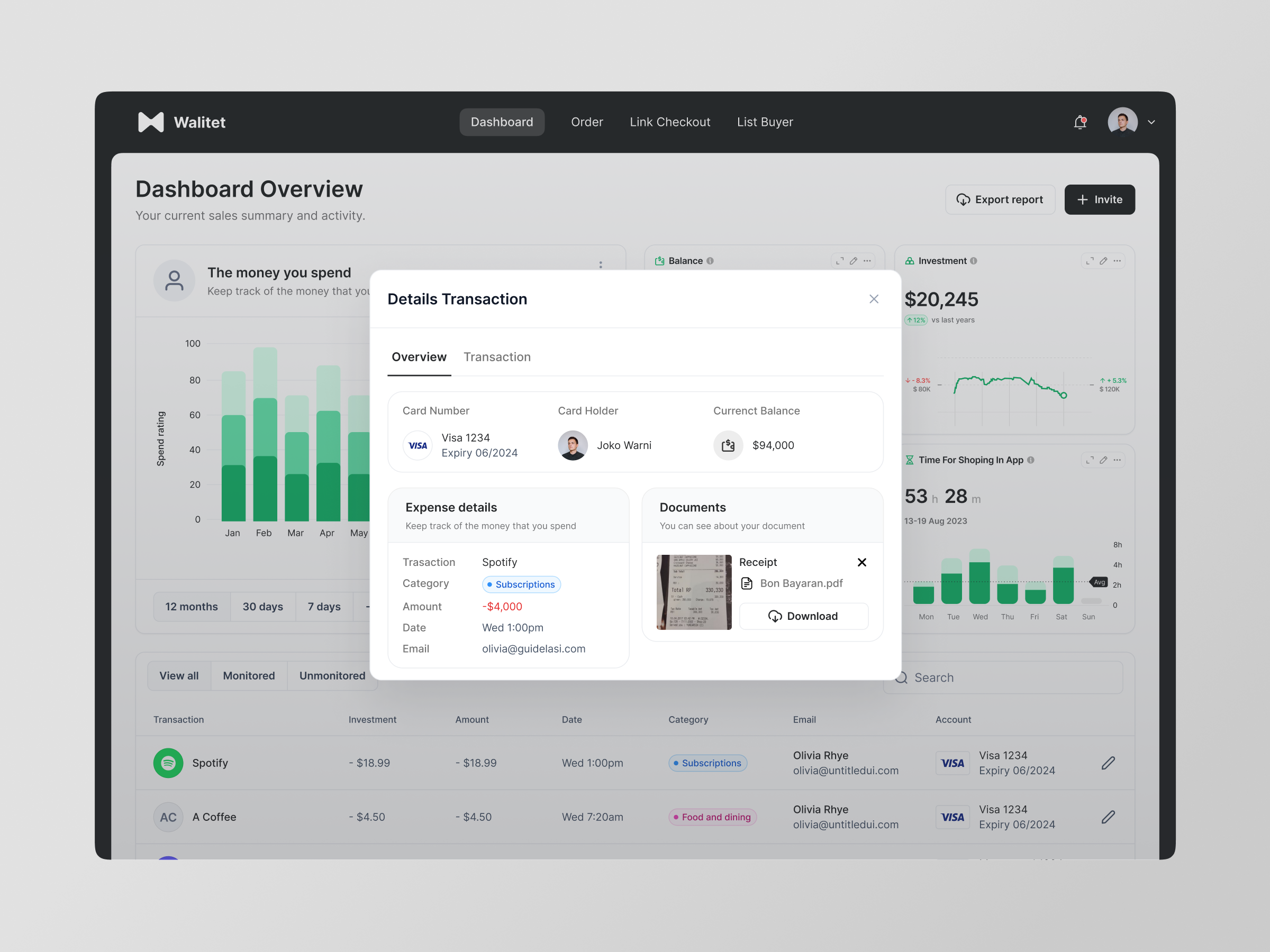 Details Transaction Walitet - Dashboard Finance by Habibi 🤖 for Kretya ...