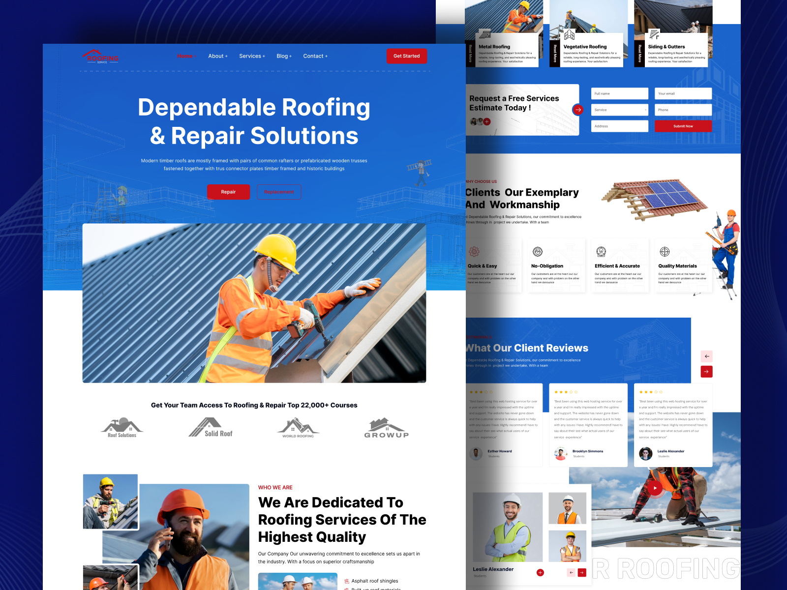 Roofing landing page Website Design by Josim Talukdar on Dribbble