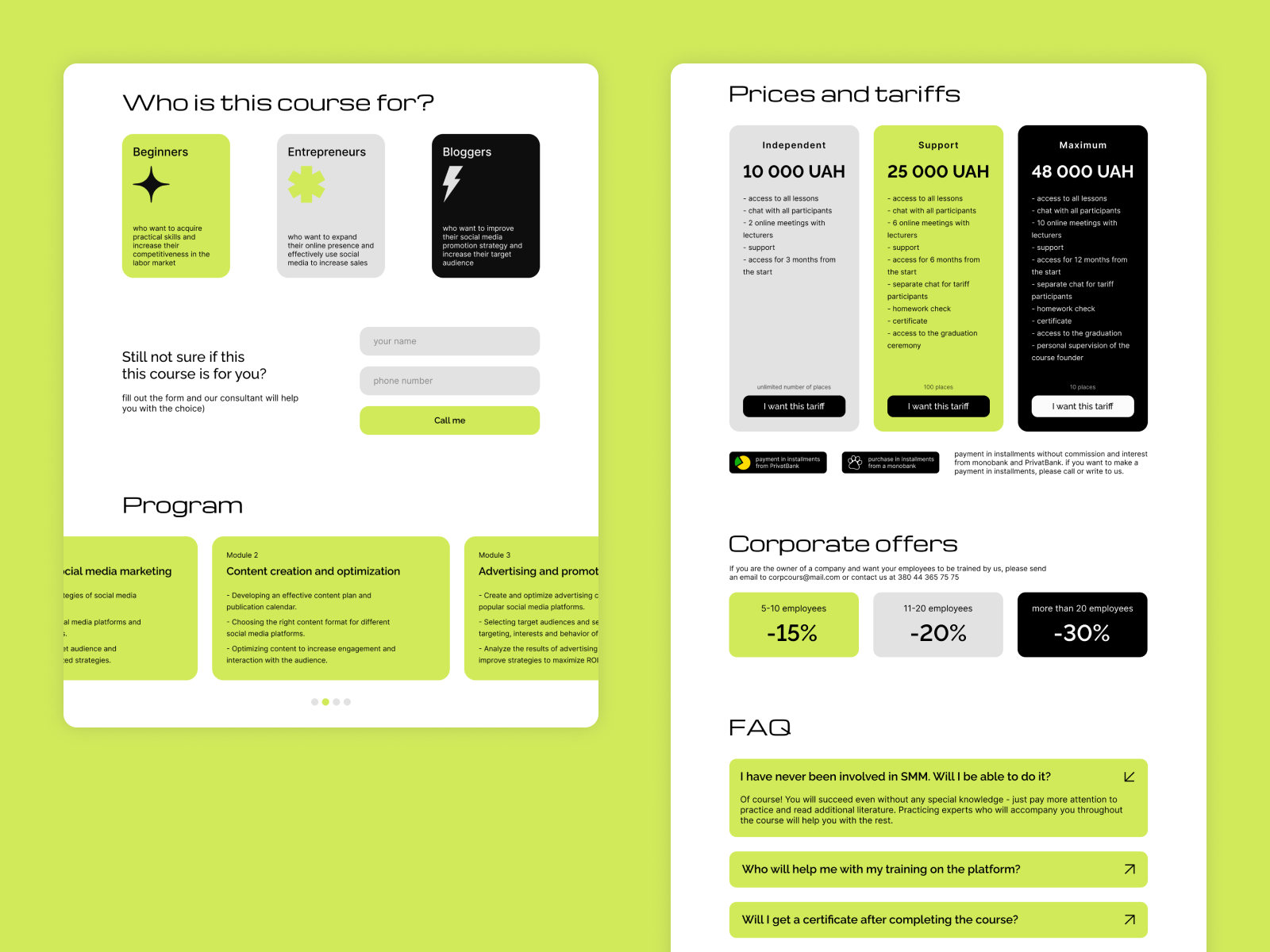 Website design for an SMM course by Oleksii Bakun on Dribbble