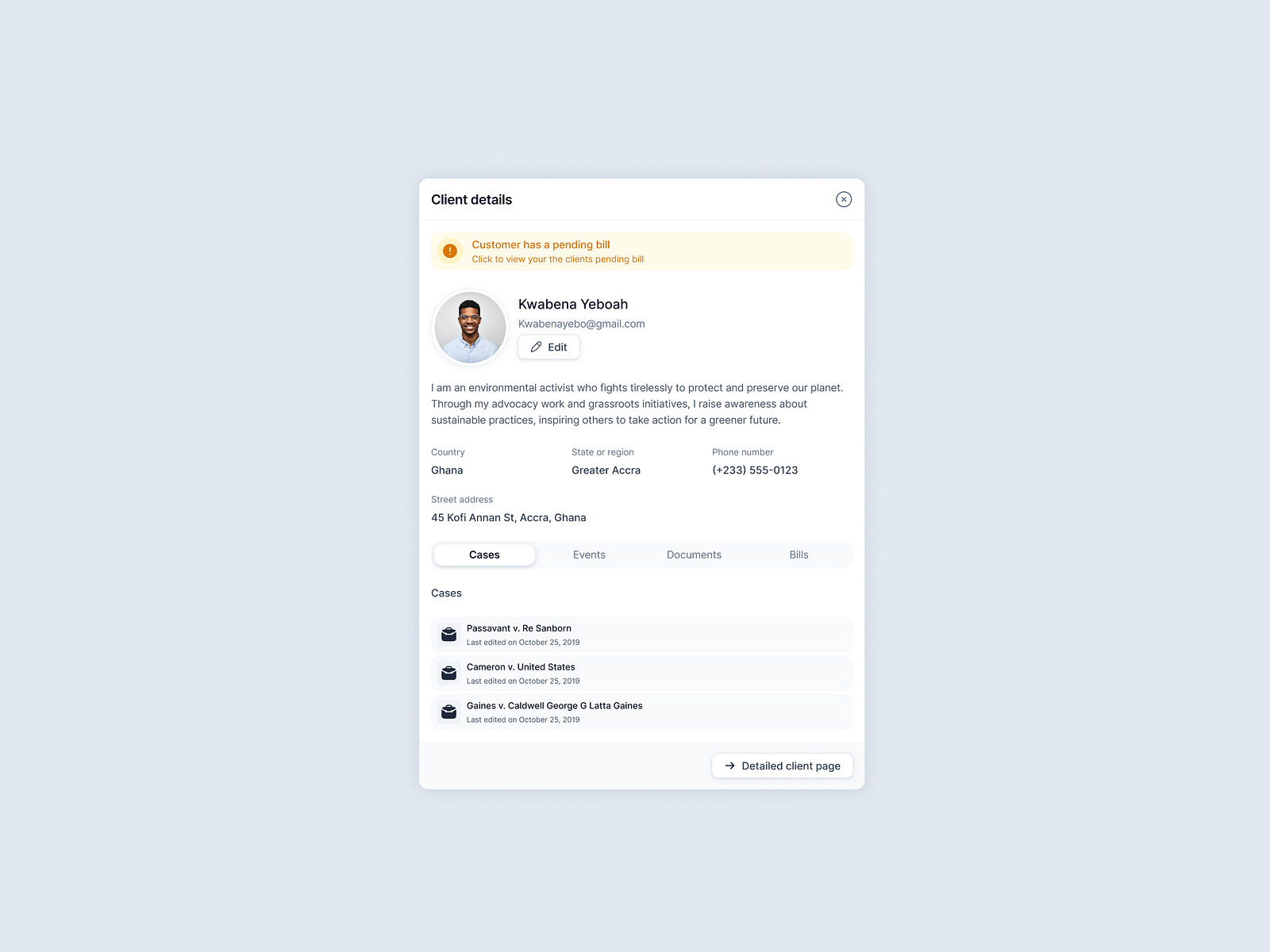 Case management client modal page by Richmond Agbavor on Dribbble