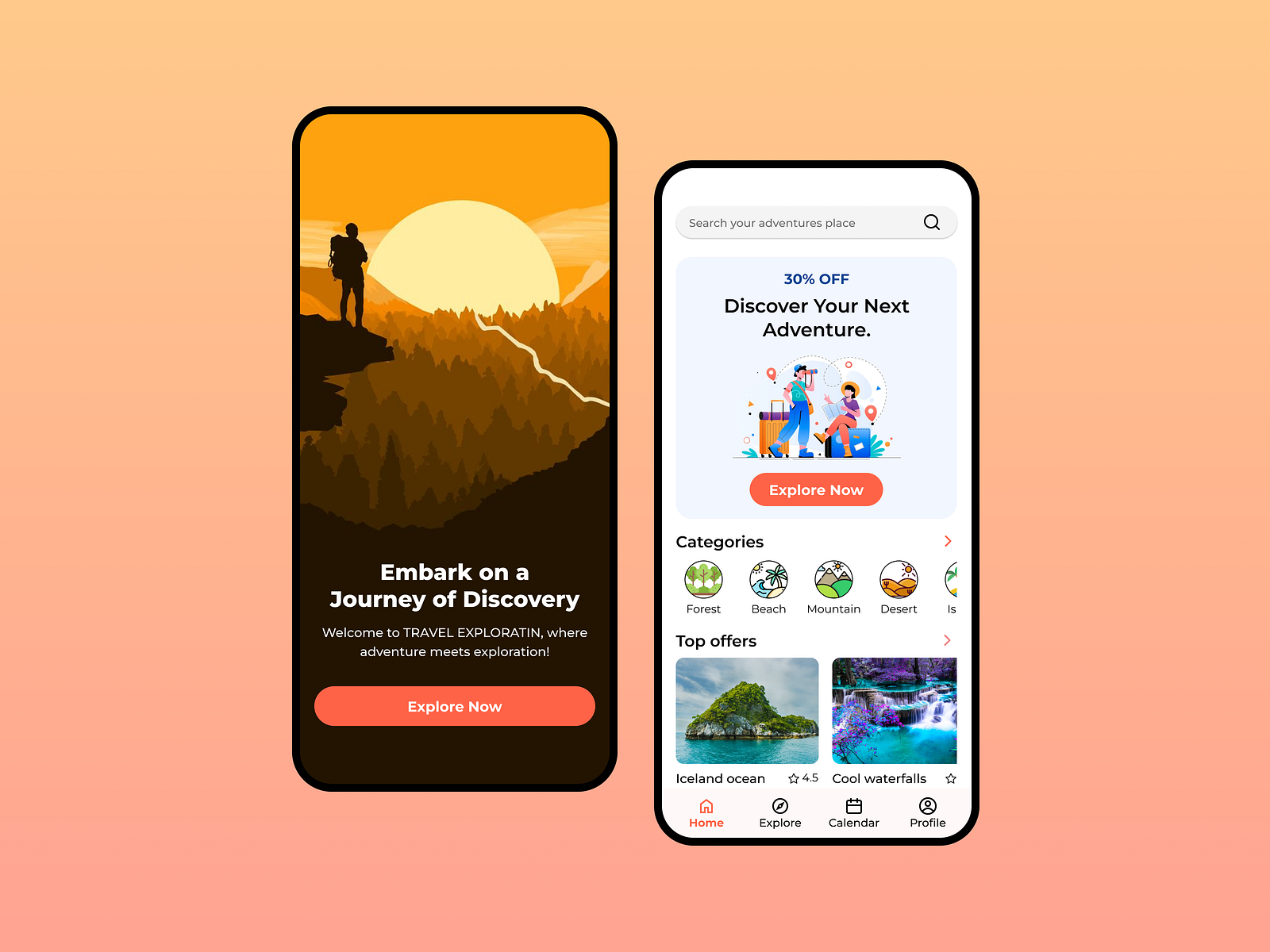 Travel Exploration App onboarding and home screen design by Varun on ...
