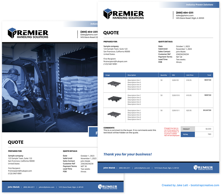 Custom HubSpot Sales Quote Template for Industrial Machinery by Jake ...