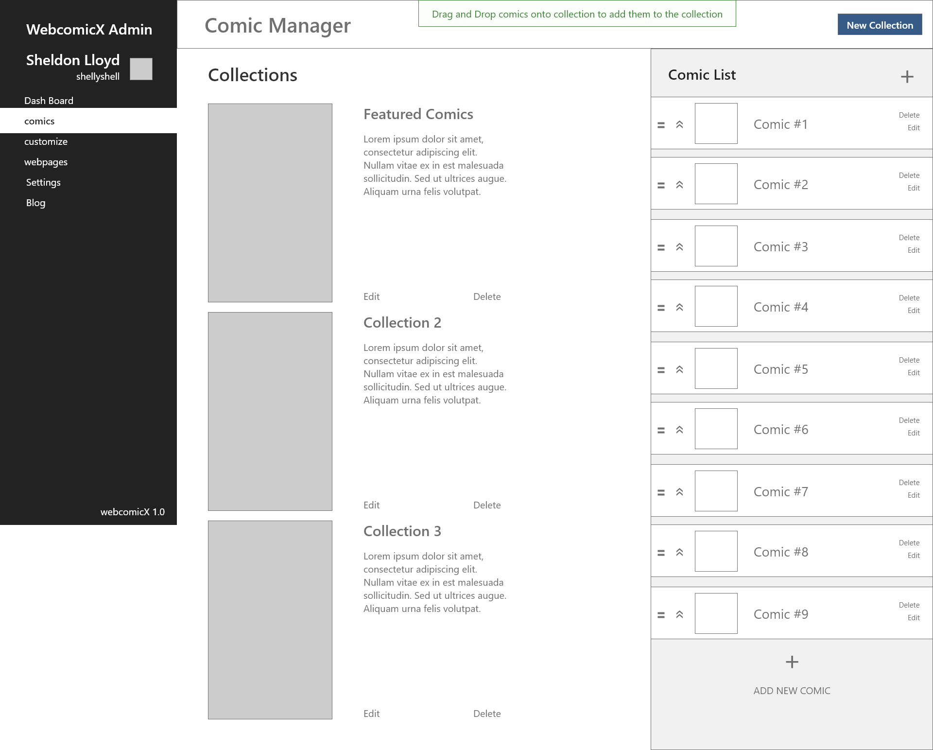 Webcomic+CMS UI by Sheldon Lloyd on Dribbble